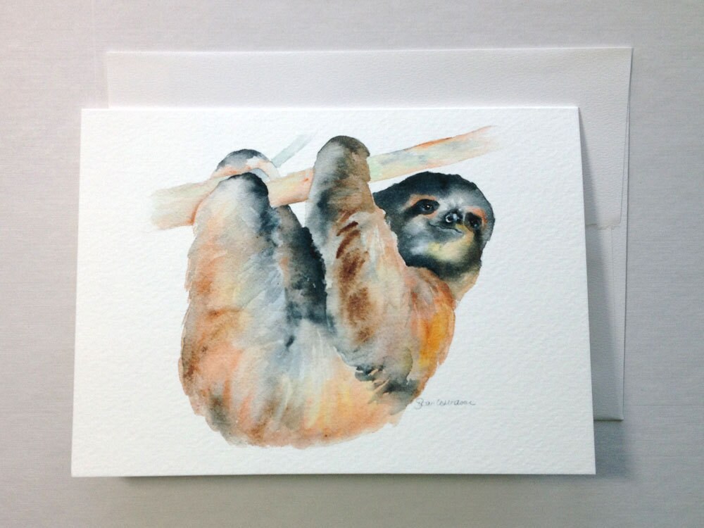 Sloth Watercolor Painting Greeting Card Blank 5x7 | Etsy