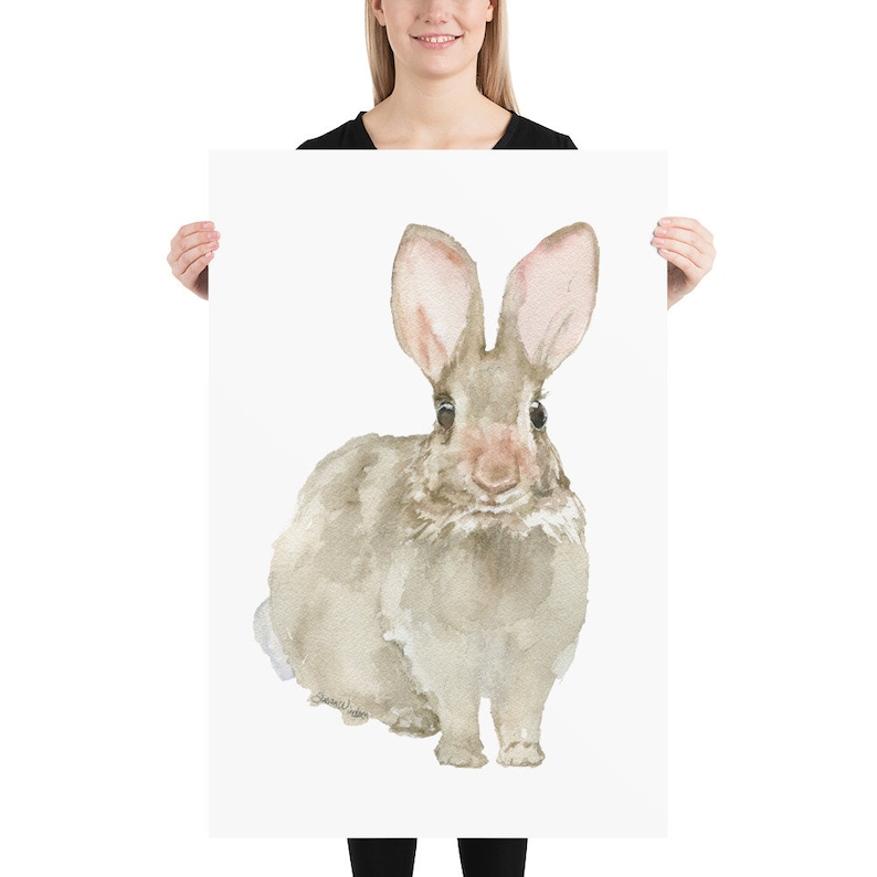 Cottontail Bunny Rabbit Watercolor Painting Large Poster Print - Front ...