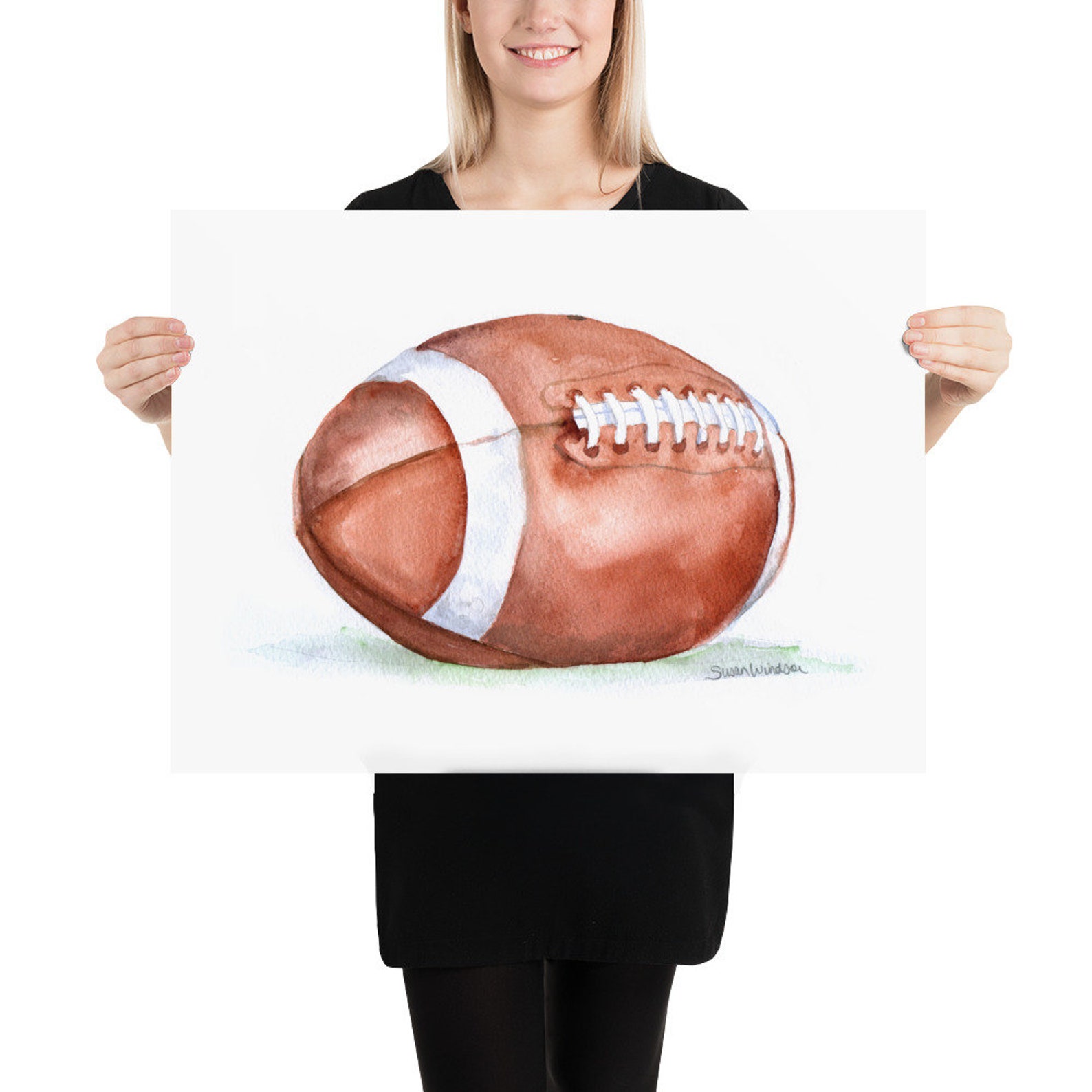 Football Watercolor Painting Large Poster Fine Art Print Sports Decor ...