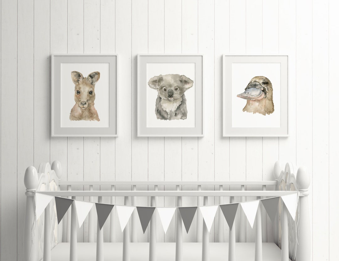 Australia Animals Watercolor Prints - Set of 3 - Kangaroo Koala and ...