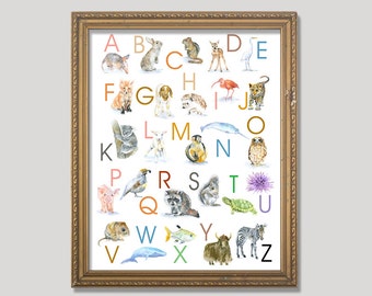 Animal Alphabet Poster Watercolor Animals 14 X 11 Wall Art | Etsy