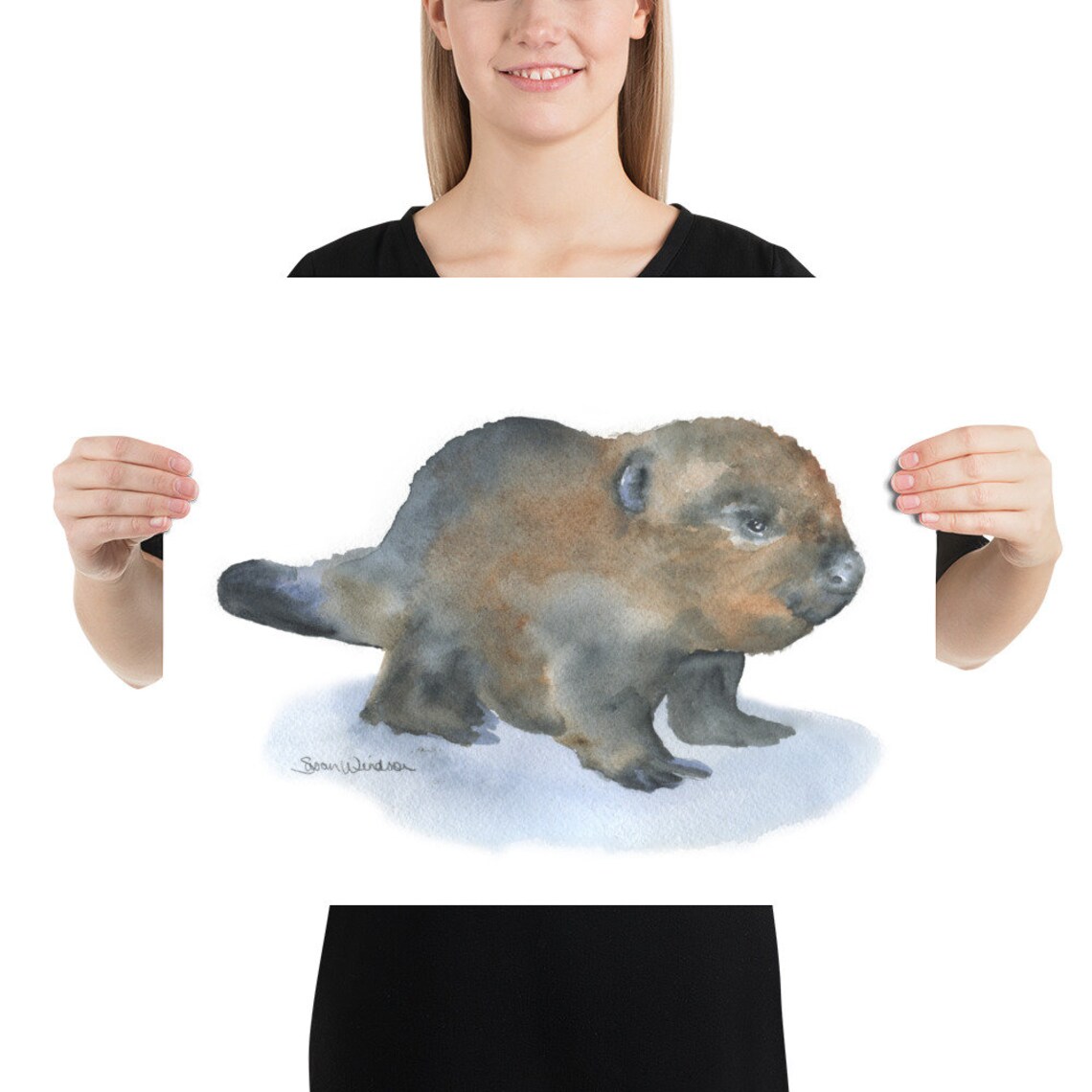 Baby Beaver Watercolor Large Art Print Unframed - Etsy