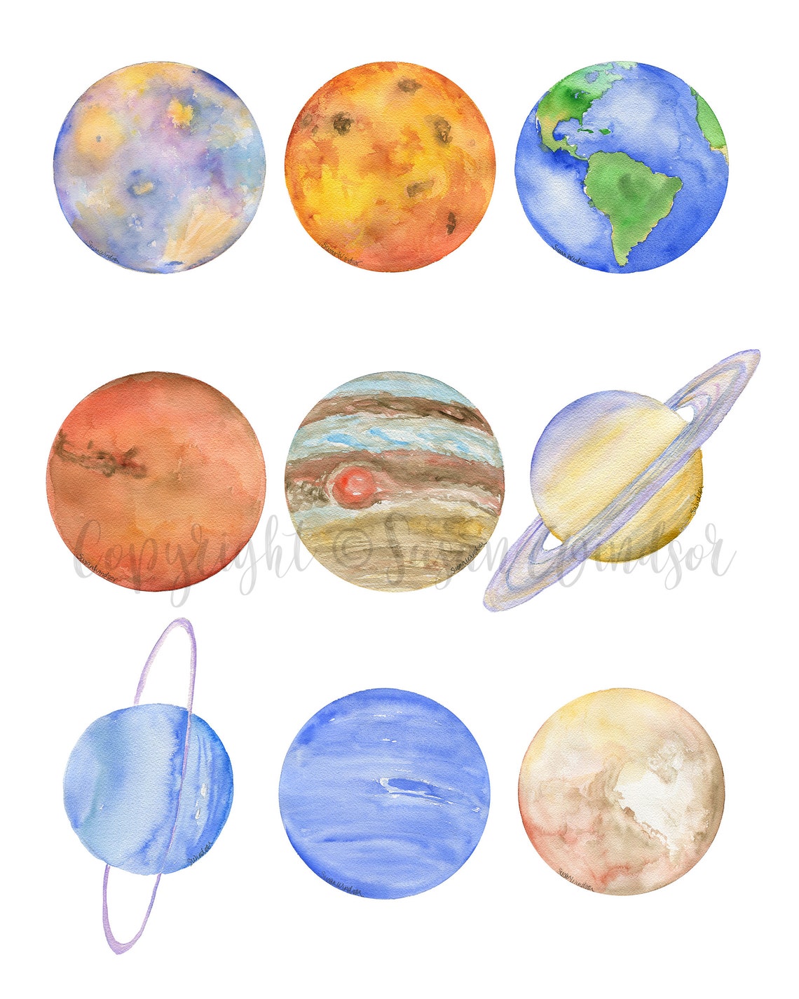 Watercolor Planets Large Art Print Poster Solar System - Etsy