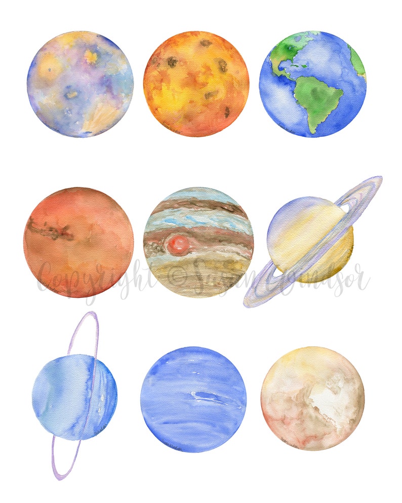 Watercolor Planets Large Art Print Poster Solar System - Etsy