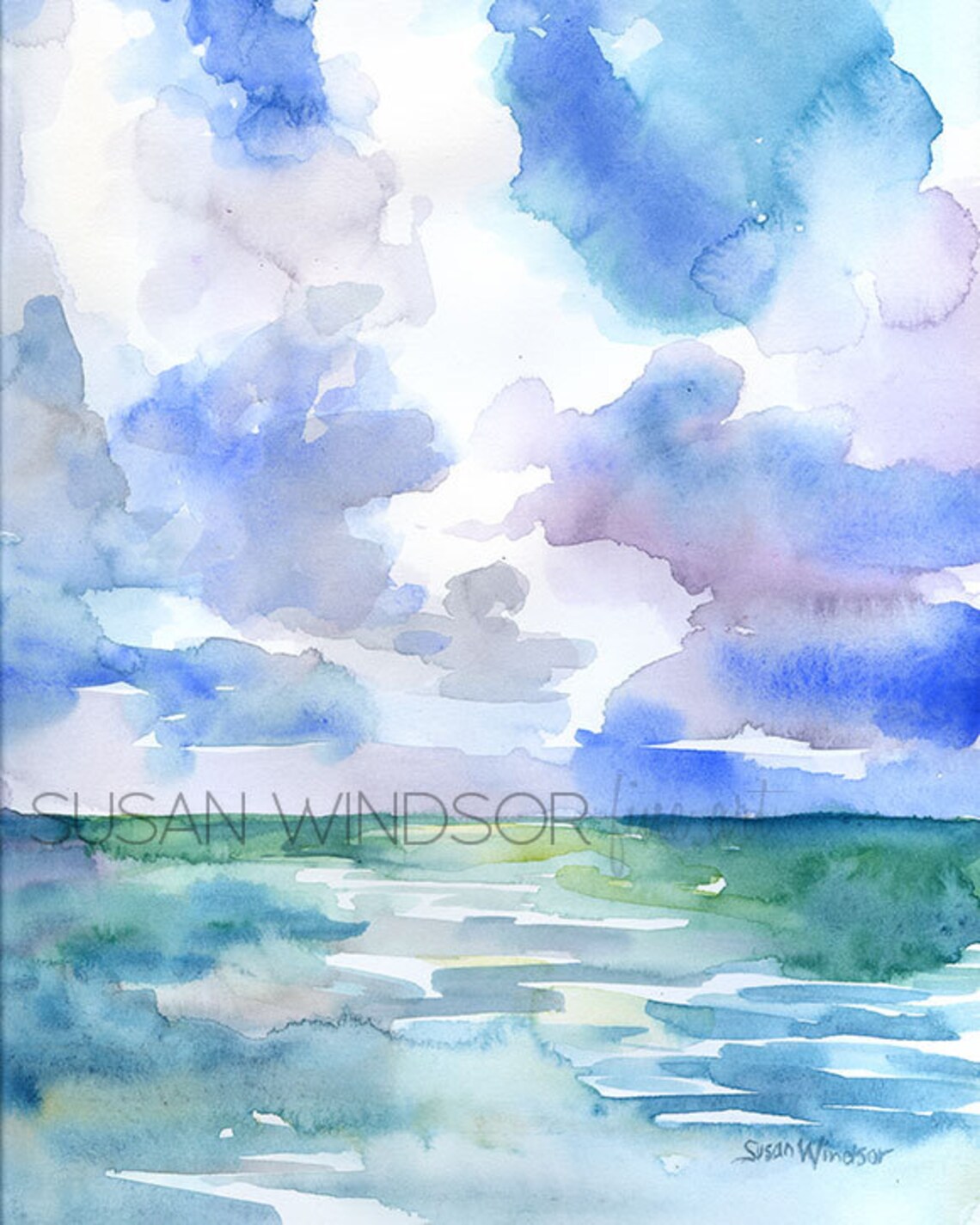 Abstract Watercolor Painting Ocean and Sky Beach Seascape - Etsy