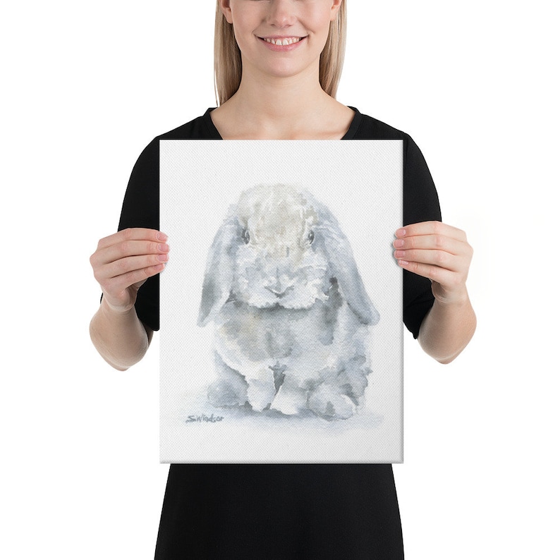 Gray Mini Lop Rabbit Watercolor Gallery Wrapped Canvas Art - Etsy