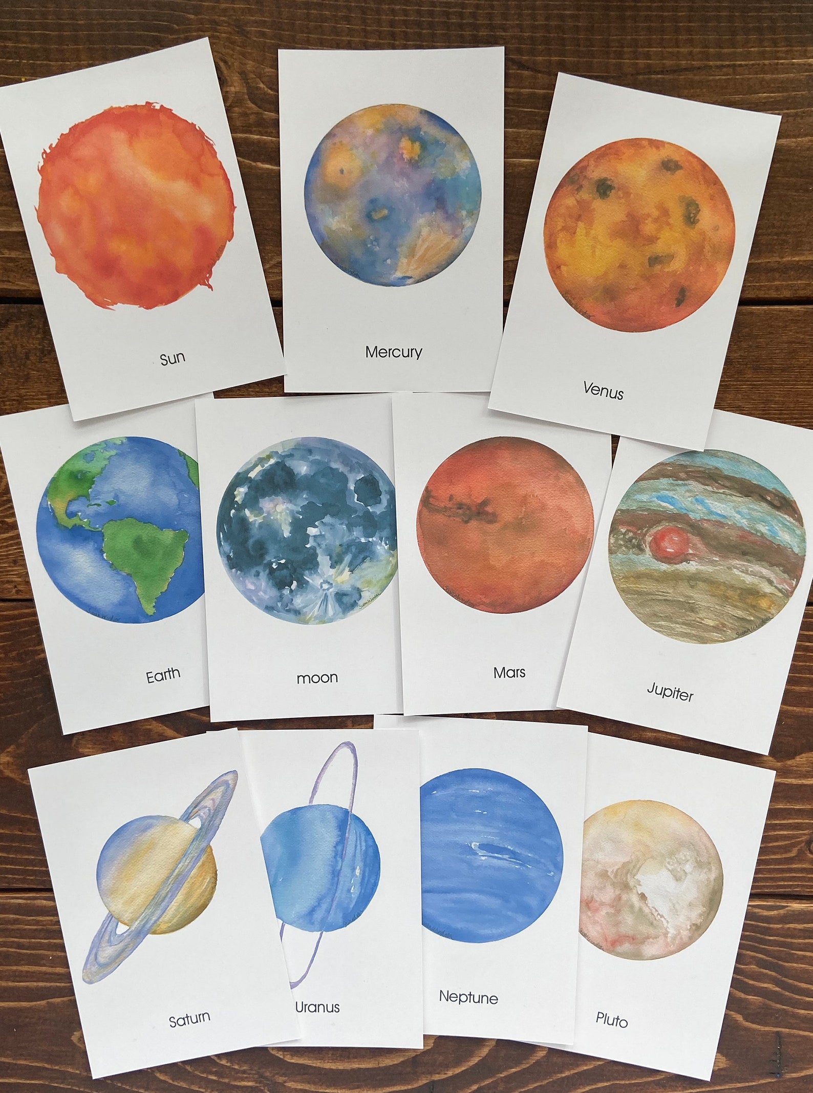 Solar System Watercolor Cards - Outer Space Wall Art Flash Cards - Etsy