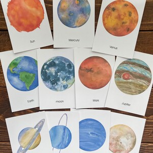 Solar System Watercolor Cards - Outer Space Wall Art Flash Cards - Etsy