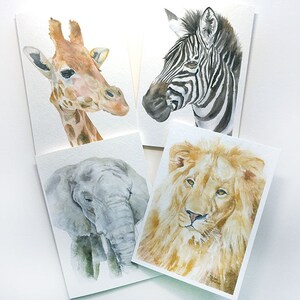 Watercolor African Animal Cards - 5" X 7" - Set of 4 Greeting Cards and ...