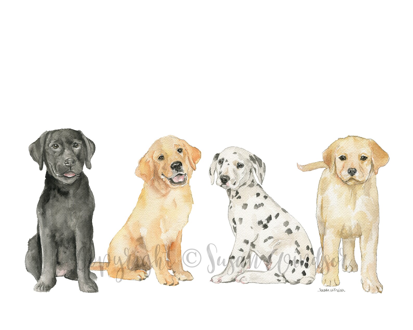 Puppy Dogs Line up Watercolor Large Poster Print Puppies | Etsy