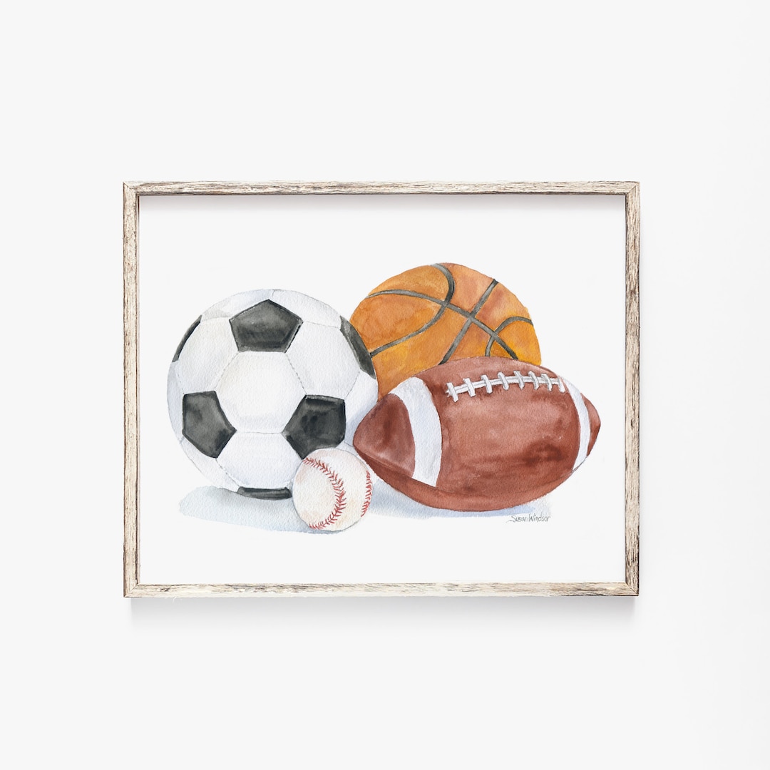 Sports Balls Watercolor Art Print - Large Poster Sizes UNFRAMED - Etsy