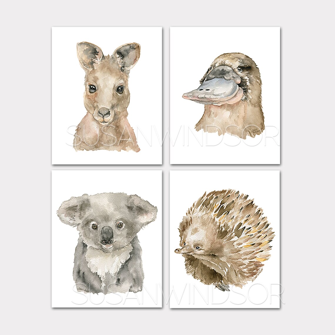 Australian Animal Watercolor Art Prints Set of 4 Aussie | Etsy