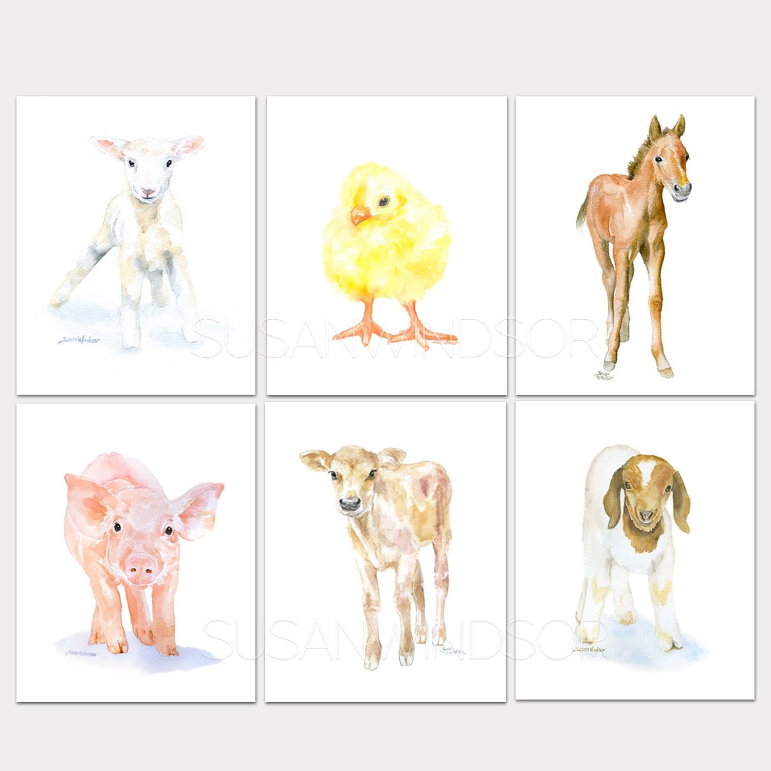 Watercolor Farm Animal Art Prints Set of 6 Nursery | Etsy