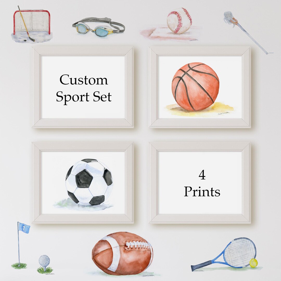 Custom Sports Watercolor Painting Art Prints Set of 4 UNFRAMED - Etsy