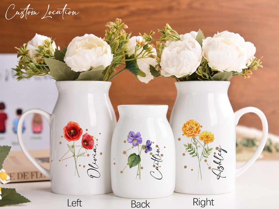 Personalized Birth Flower Vase,zodiac Sign Vase,flower Vase With ...