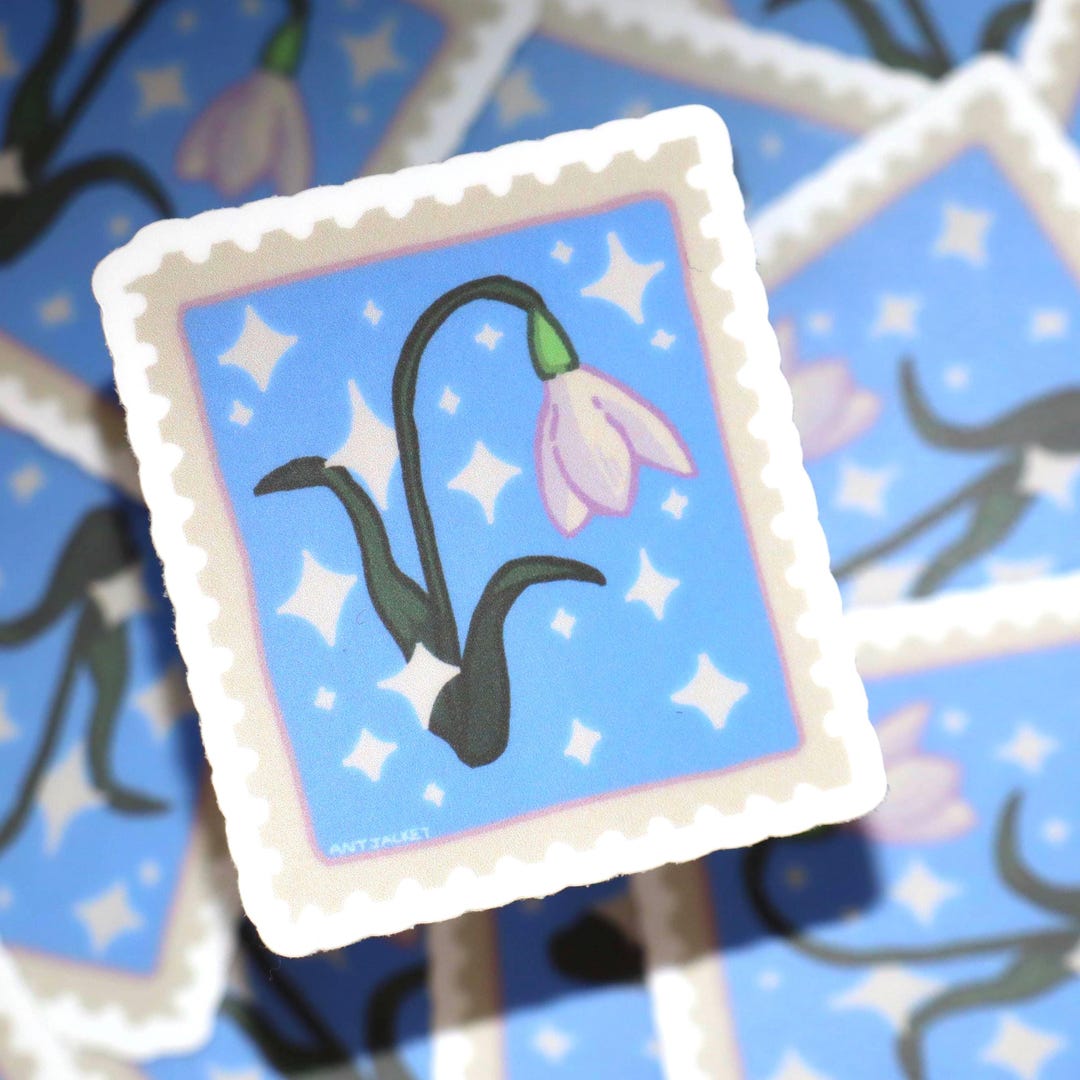 Snowdrop & Stars Stamp Matte Sticker Laptop Decal, Waterbottle Sticker ...