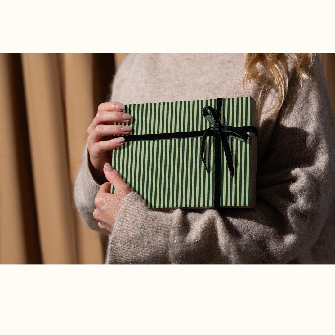 Green French Patisserie Striped Gift Wrap | Christmas Wrapping Paper - Etsy