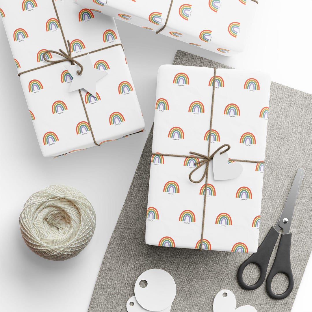 Joyful Rainbow Pattern Wrapping Paper | Colorful Minimal Gift Wrap - Etsy
