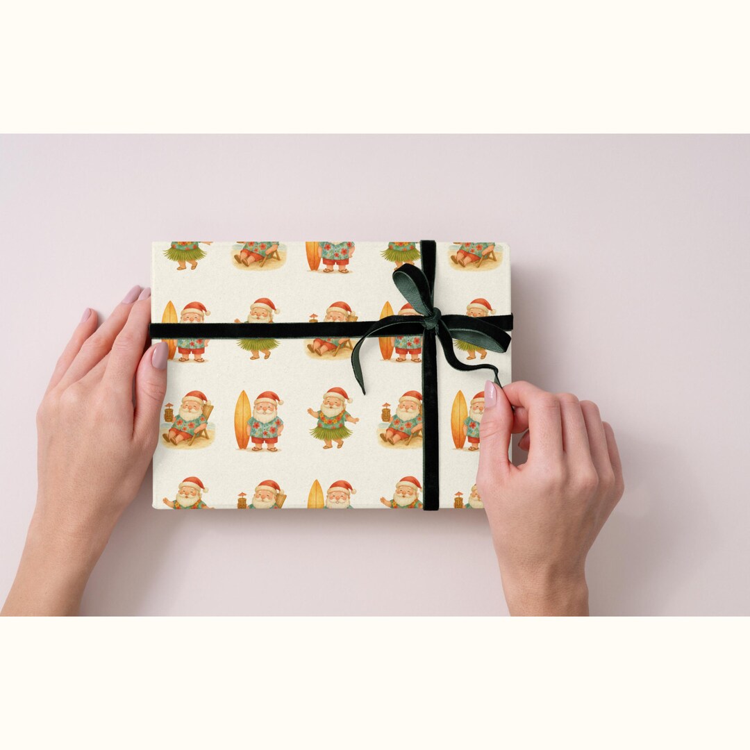 Vintage Beach Santa Gnomes Wrapping Paper | Hawaiian Christmas Gift ...