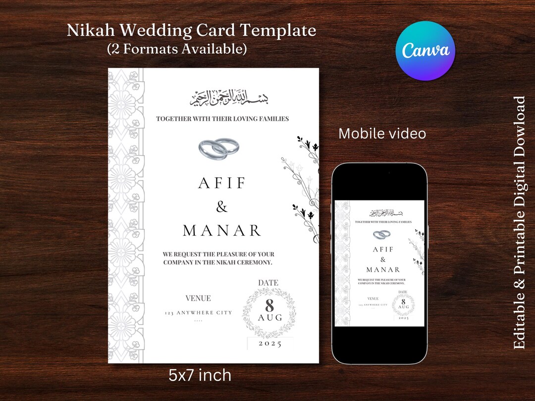 Editable Islamic Nikkah Invitation Template Elegant Nikah Wedding ...