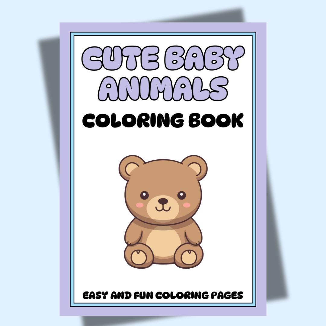 Cute Baby Animals Fun & Easy Coloring Book, Digital Download, Eco ...