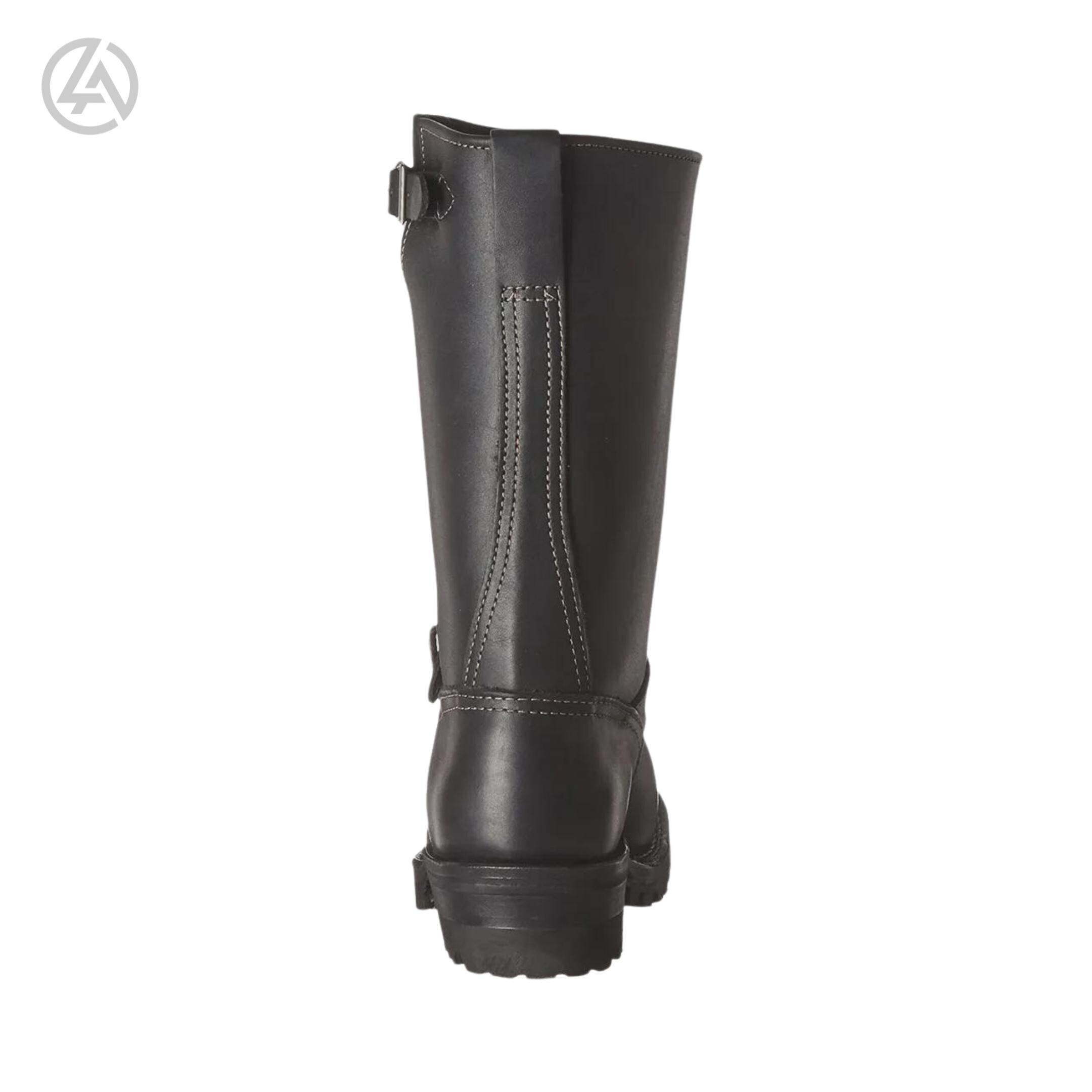 Handmade Black Leather Engineer Boots | Mid-calf Biker Motorcycle Boots ...
