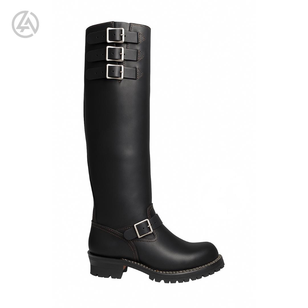Handmade Leather Engineer Boots: 20" Triple Buckle Motorcycle Boots - Etsy