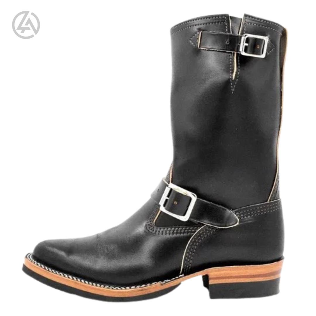 Men’s Black Leather Engineer Boots – Handmade Motorcycle Riding Boots ...