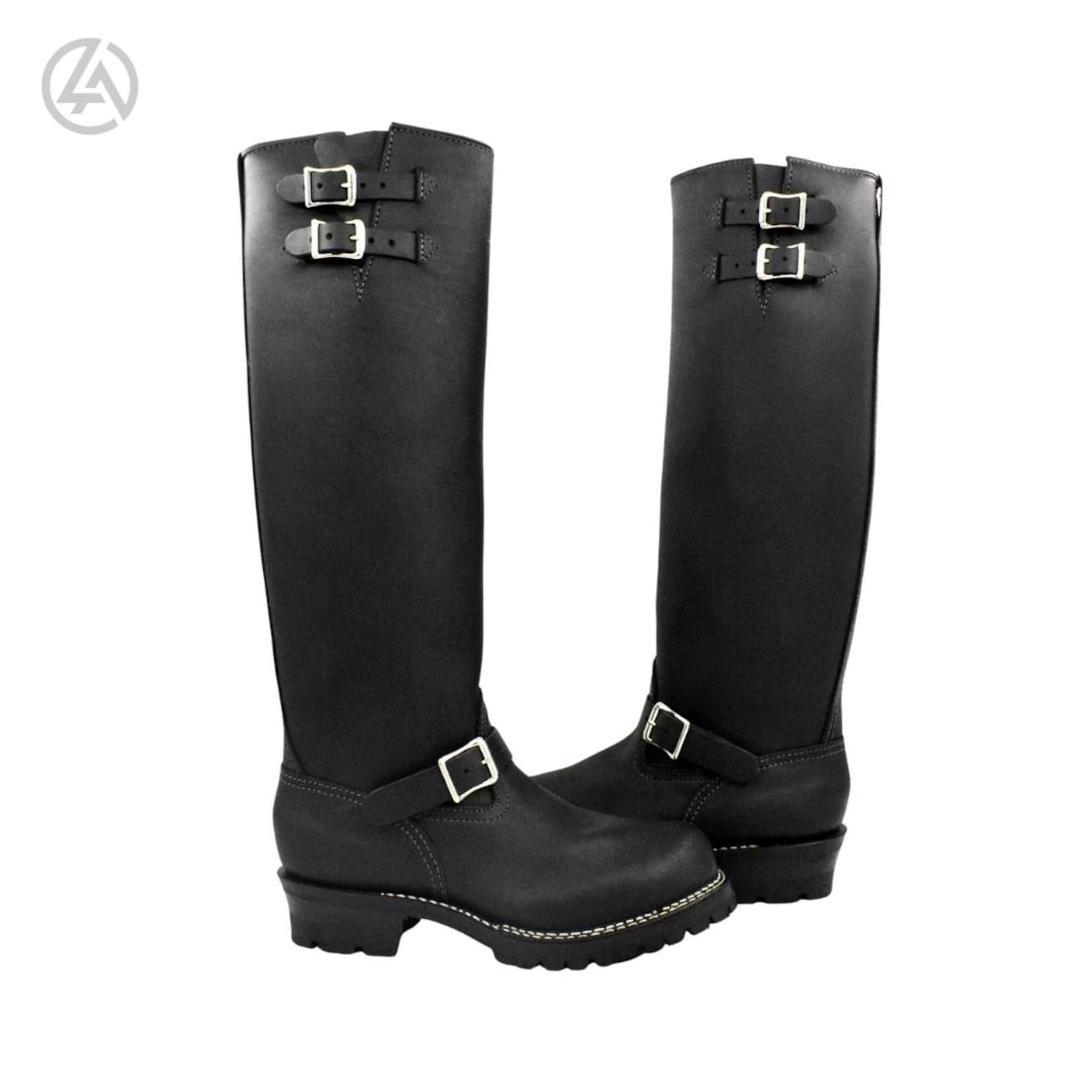 Men’s Black Leather Engineer Boots – Tall Motorcycle Boots With Double ...