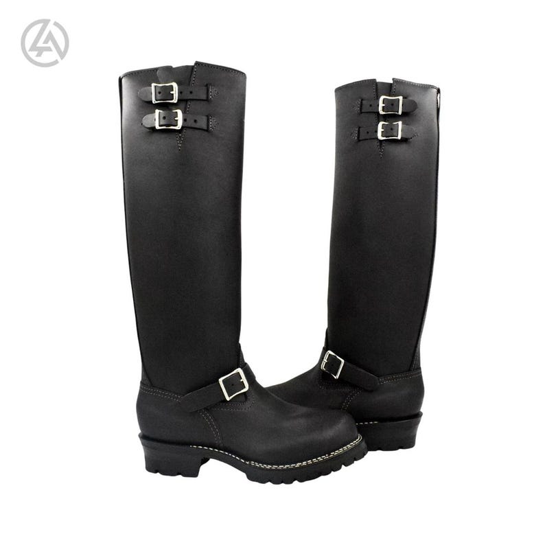 Men’s Black Leather Engineer Boots – Tall Motorcycle Boots With Double ...