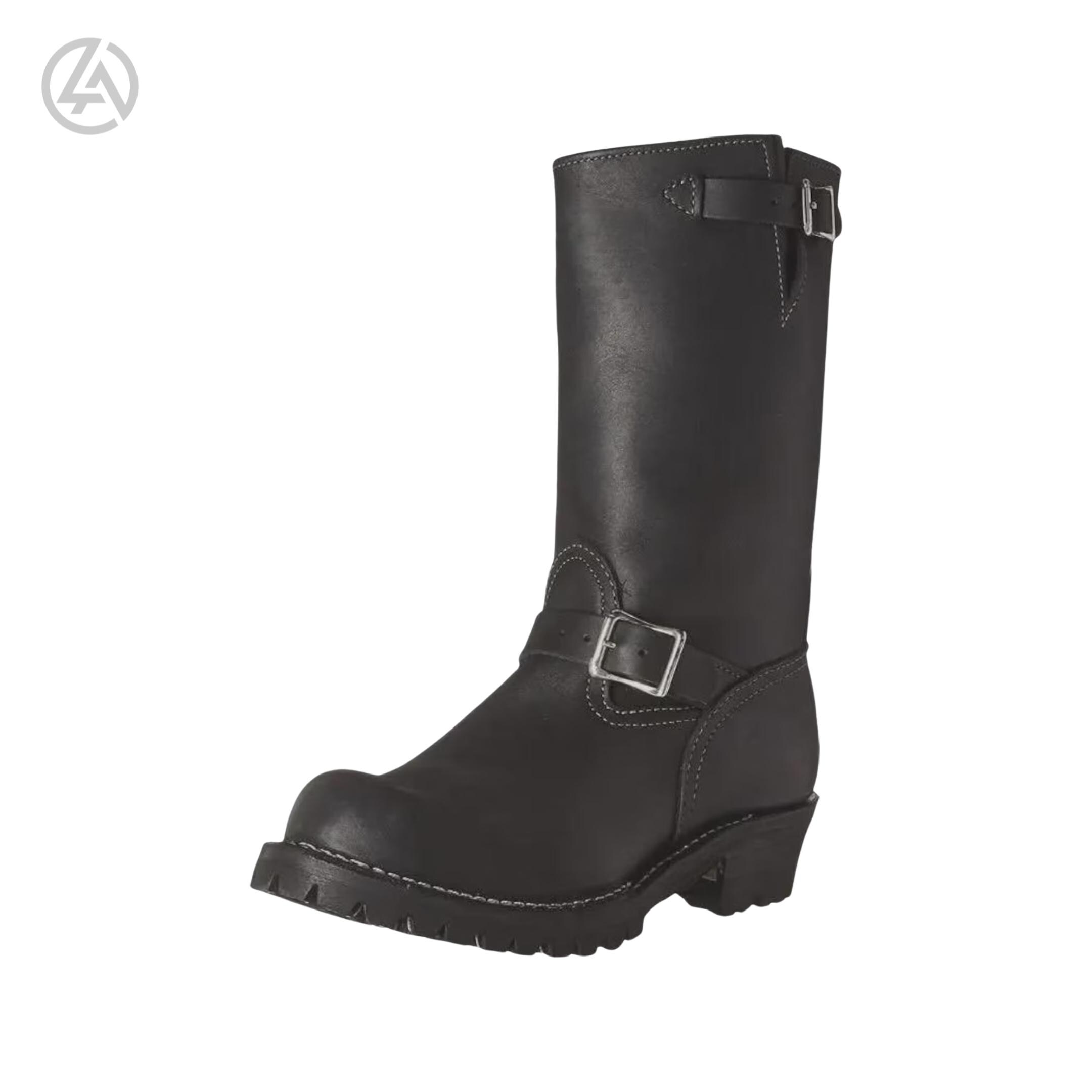 Handmade Black Leather Engineer Boots | Mid-calf Biker Motorcycle Boots ...