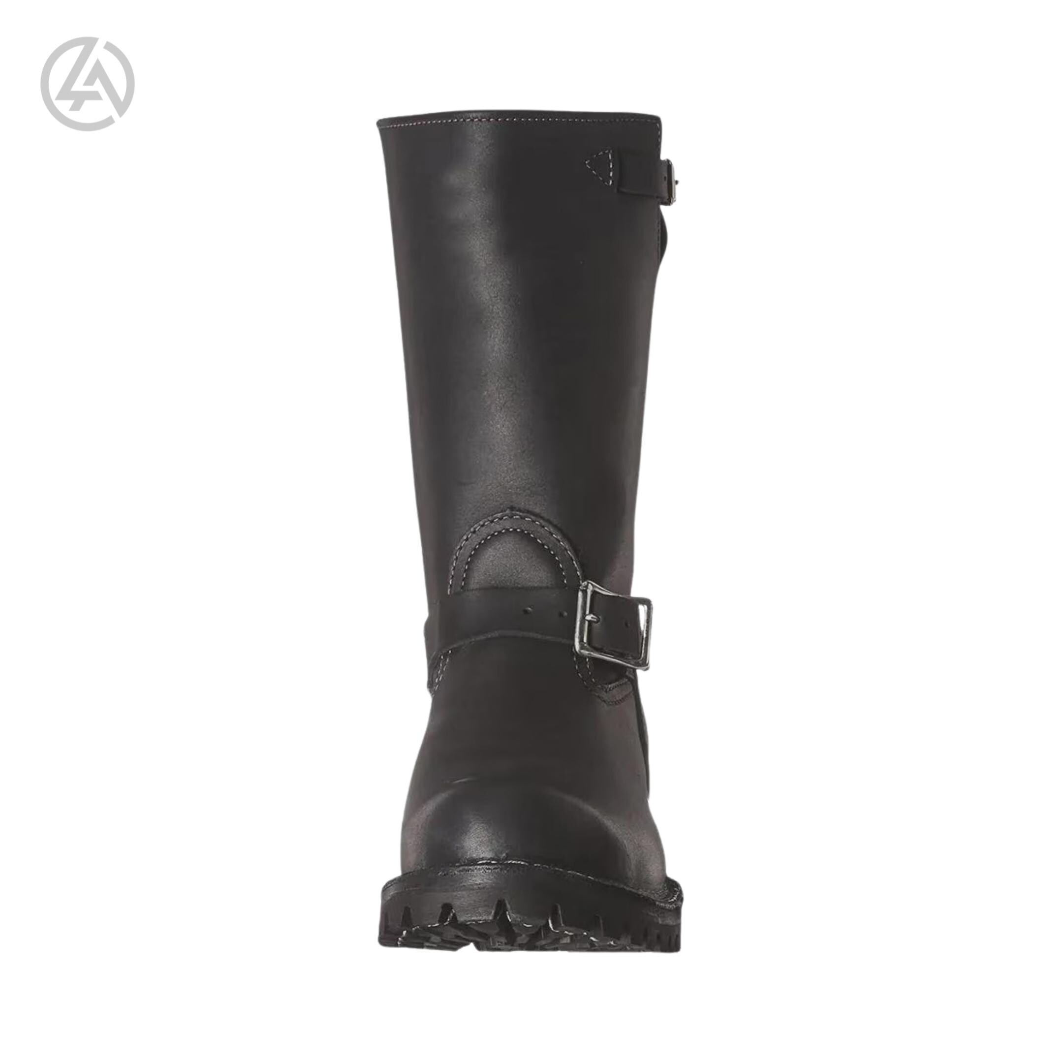 Handmade Black Leather Engineer Boots | Mid-calf Biker Motorcycle Boots ...