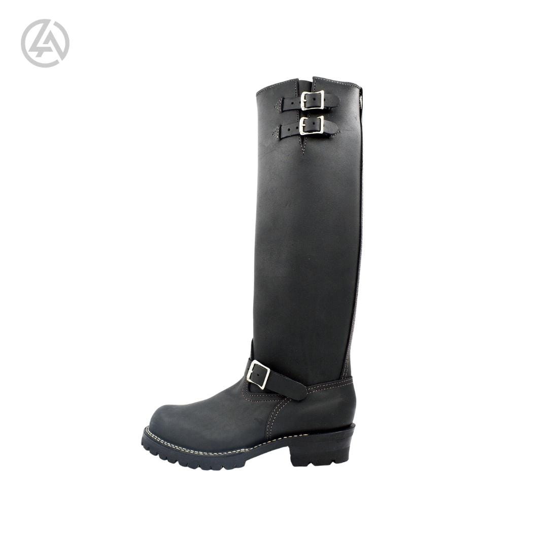 Men’s Black Leather Engineer Boots – Tall Motorcycle Boots With Double ...