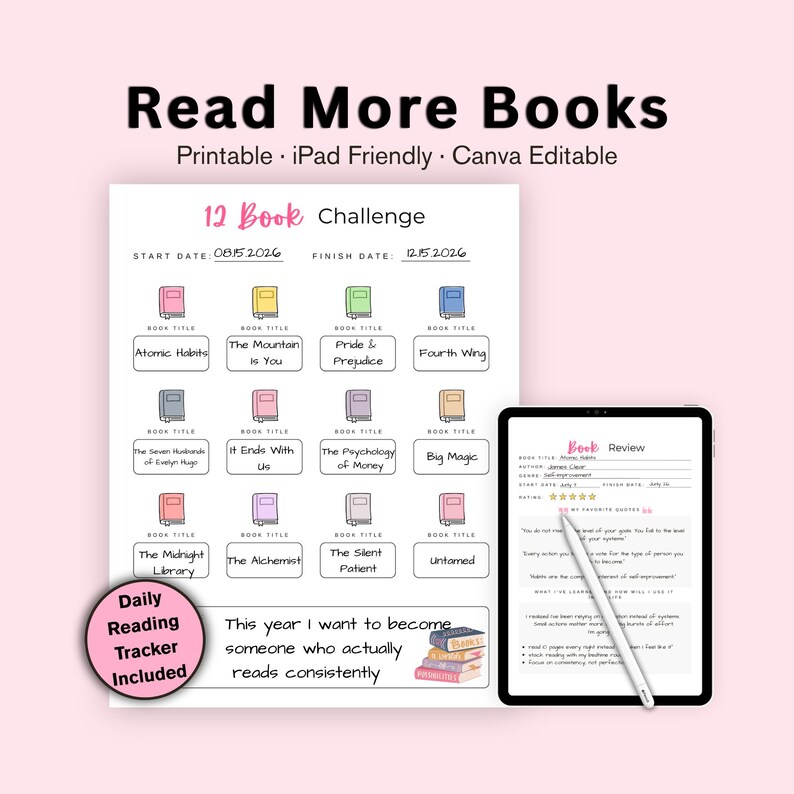 12 Book Challenge Printable | Read Tracker | Yearly Reading Log ...