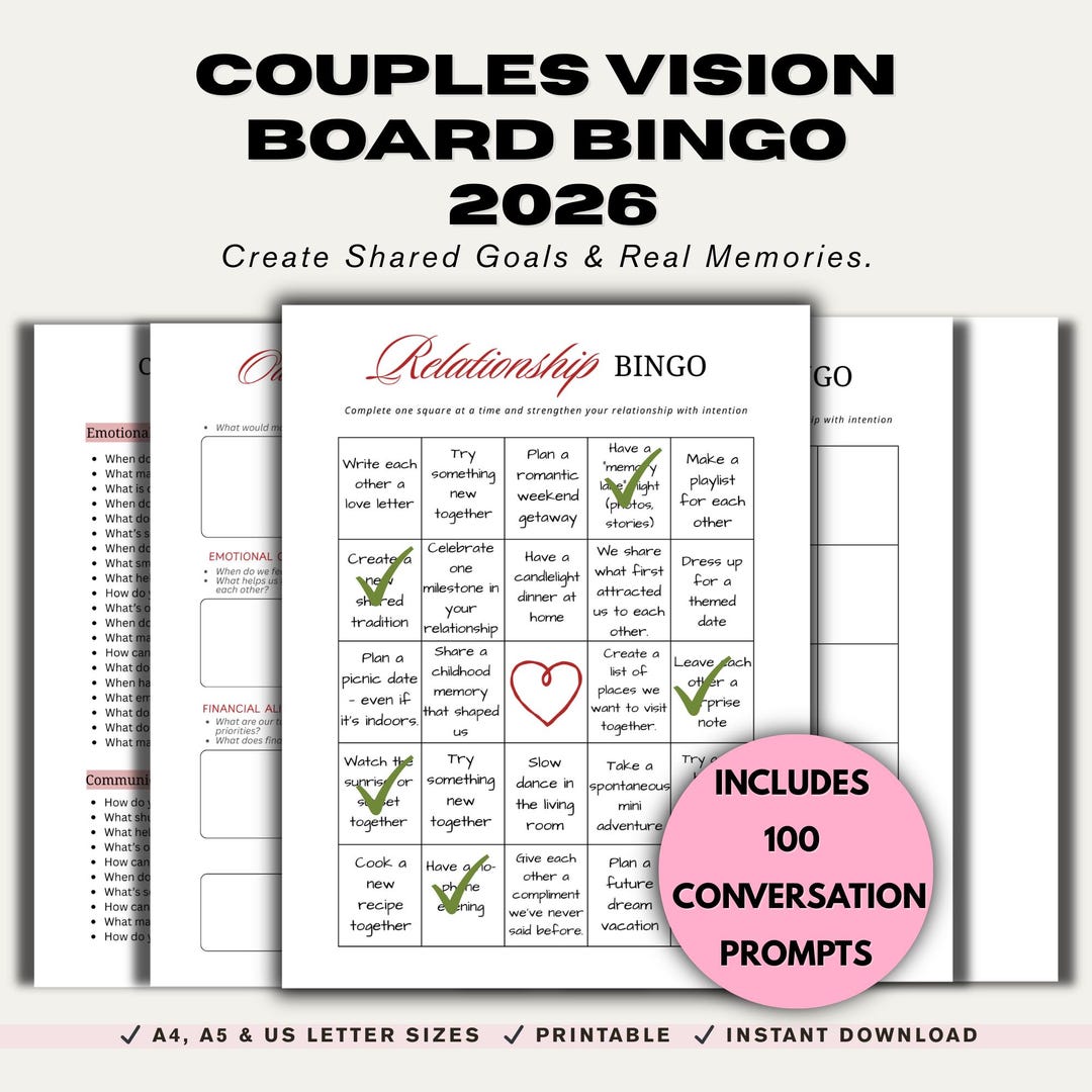 Couples Vision Board Bingo 2026 | Printable Relationship Workbook - Etsy