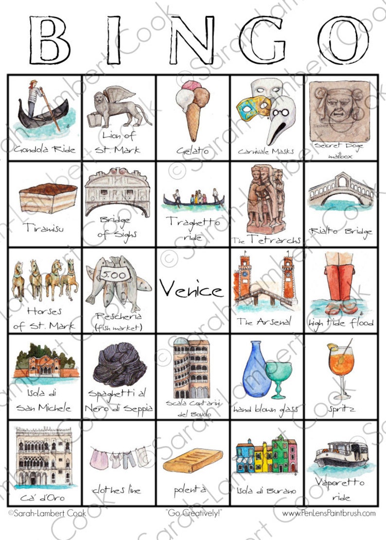 Venice Travel Bingo Card - ONE Card - Printable Game, Instant Download ...