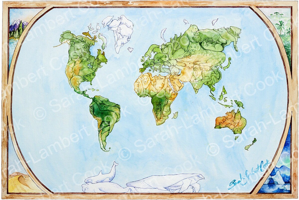 Roam the Globe: Animal Map - Fine Art Print, Giclee Print, Medium Size ...