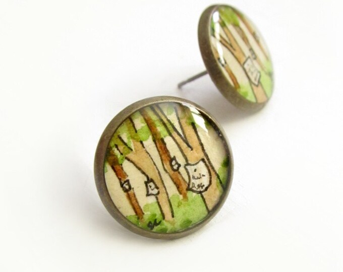 Shakespeare Hand Painted Brass Stud Earrings, Original Wearable Art as ...