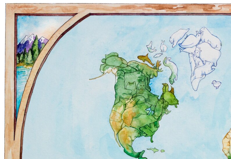 Roam the Globe: Animal Map - Fine Art Print, Giclee Print, Medium Size ...