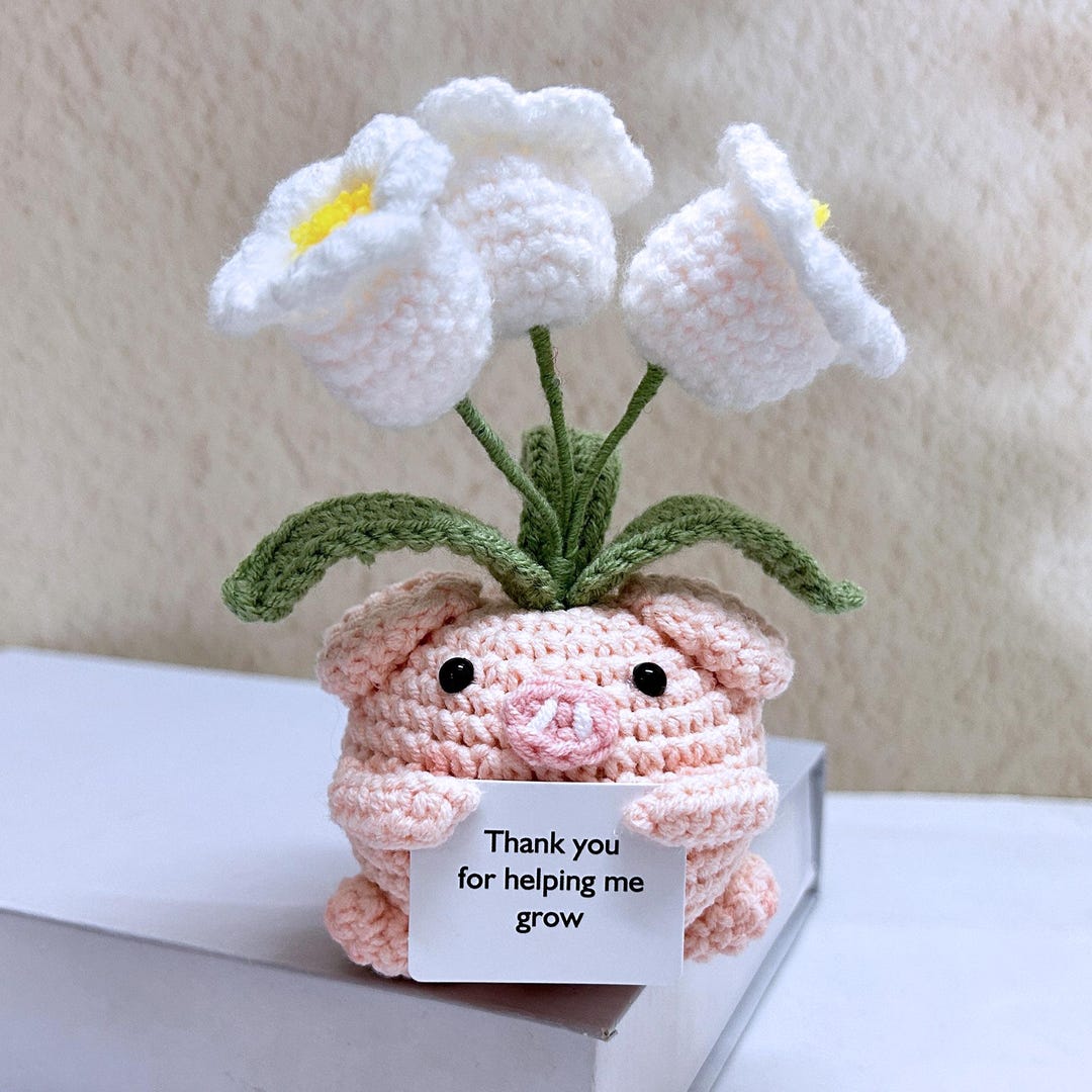 Blossom Critter Pots Crochet Plants,thank You for Helping Me Grow Gift ...