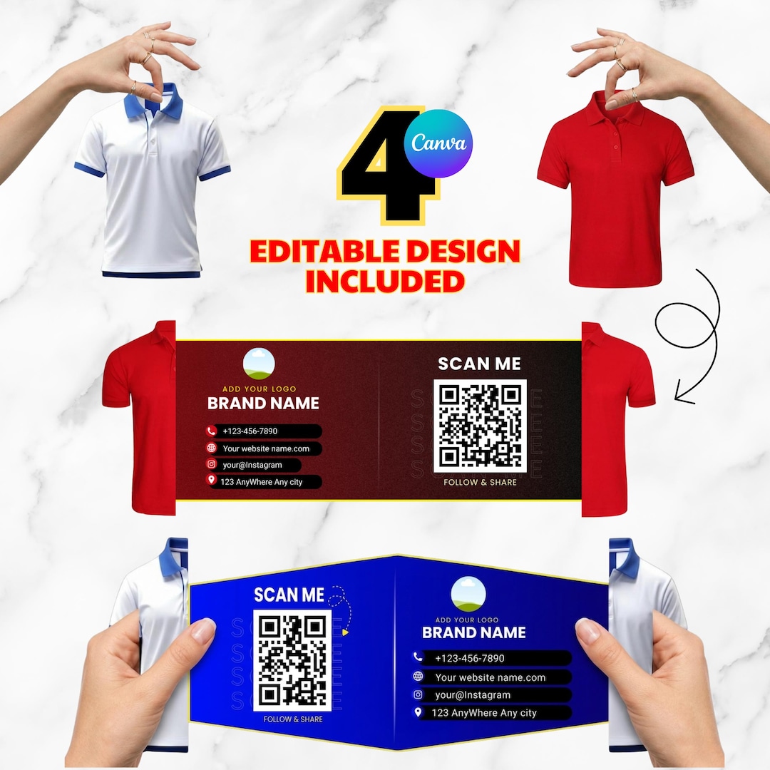 T-shirt Business Card Template | Folded QR Code | Canva Editable ...