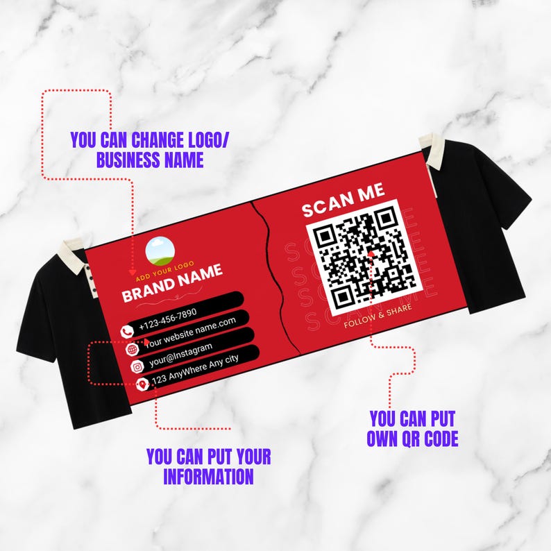 T-shirt Business Card Template | Folded QR Code | Canva Editable ...