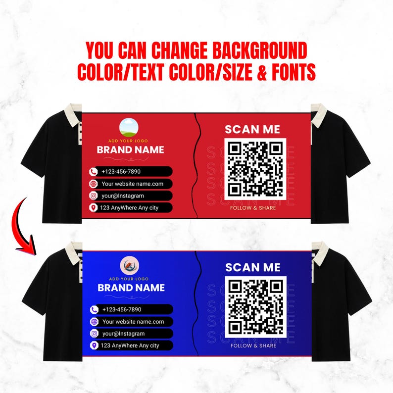 T-shirt Business Card Template | Folded QR Code | Canva Editable ...