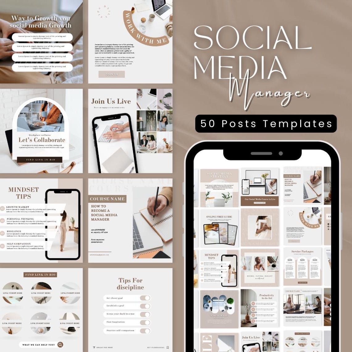 50 Instagram Post Templates: Social Media Marketing (canva) - Etsy