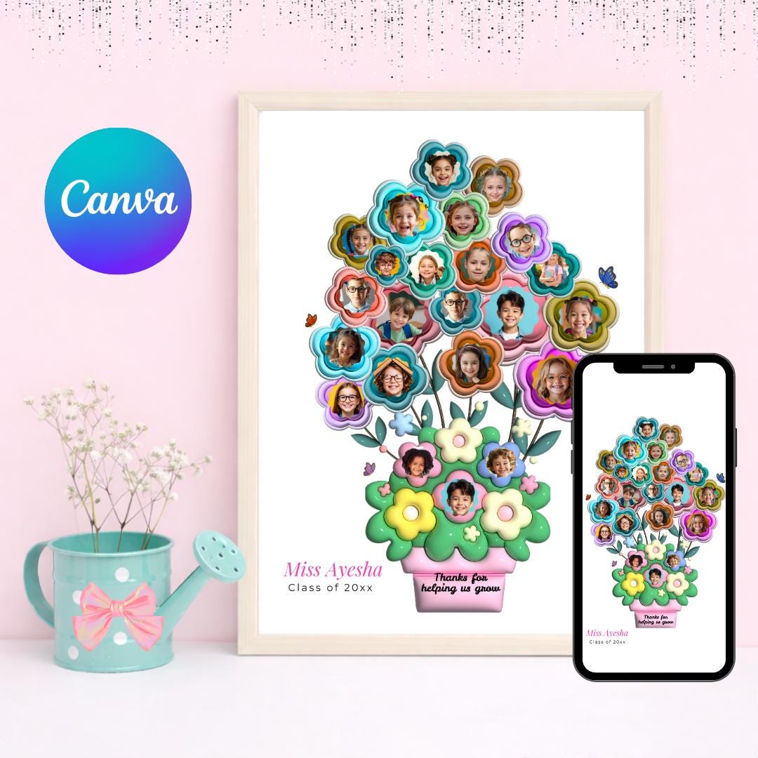 Personalized Teacher Photo Collage | 3D Flower Pot Class Gift (digital ...