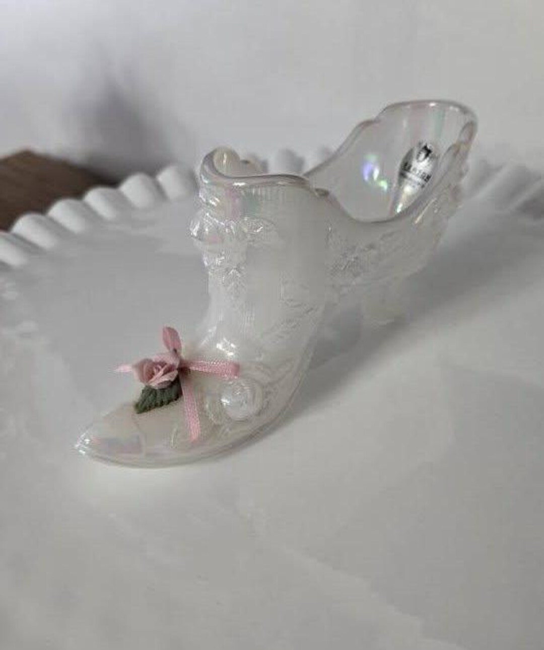 Fenton Shoe , Fenton Shoe White Iridescent, Vintage Fenton Shoe Slipper ...