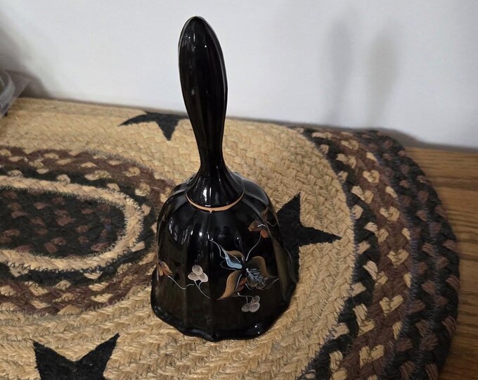 Fenton Black Scalloped Bell, Fenton Painted Vine and Leaf Bell, Fenton ...
