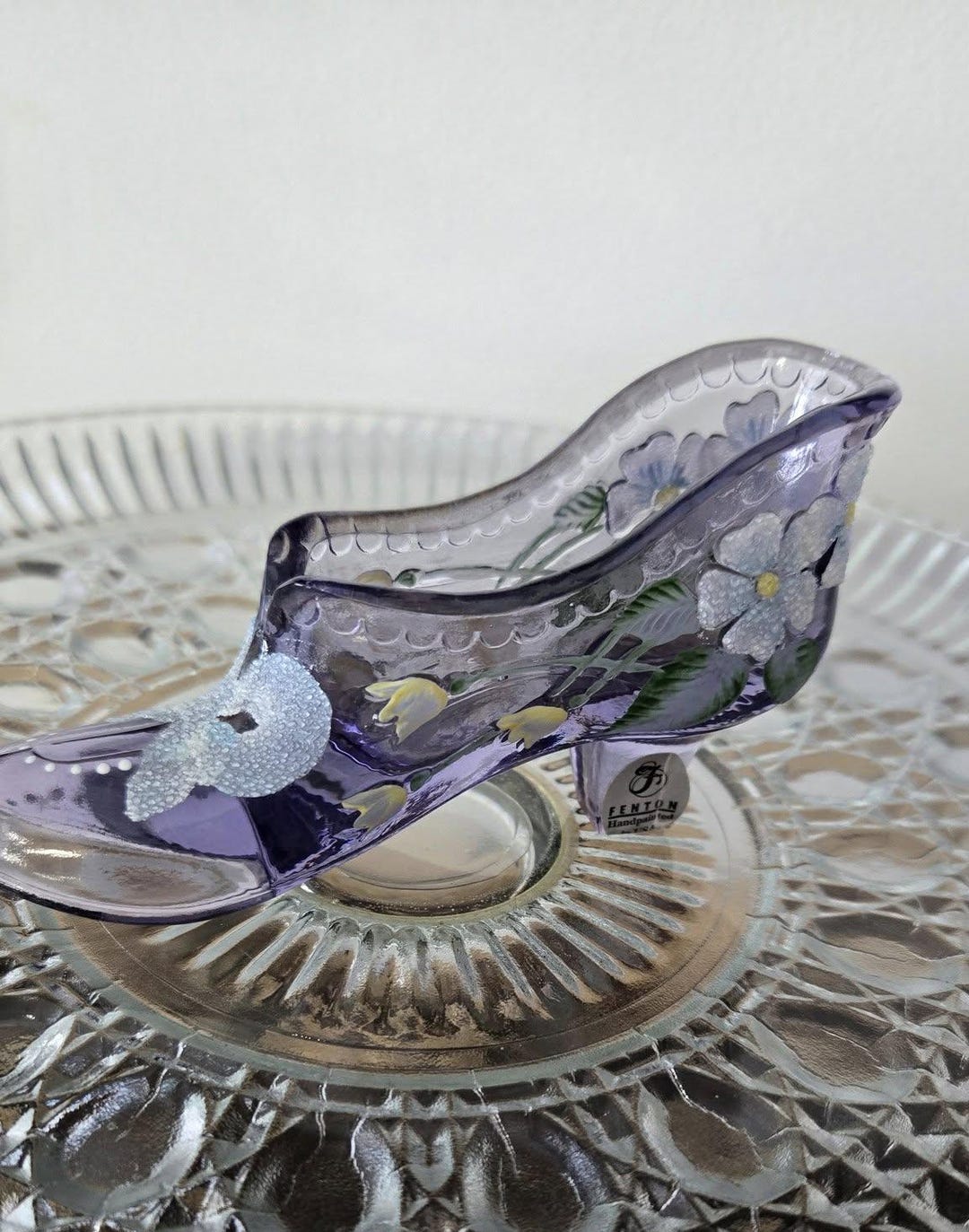 Fenton Purple Glass Slipper Hand Painted Bow and Flowers, Vintage ...