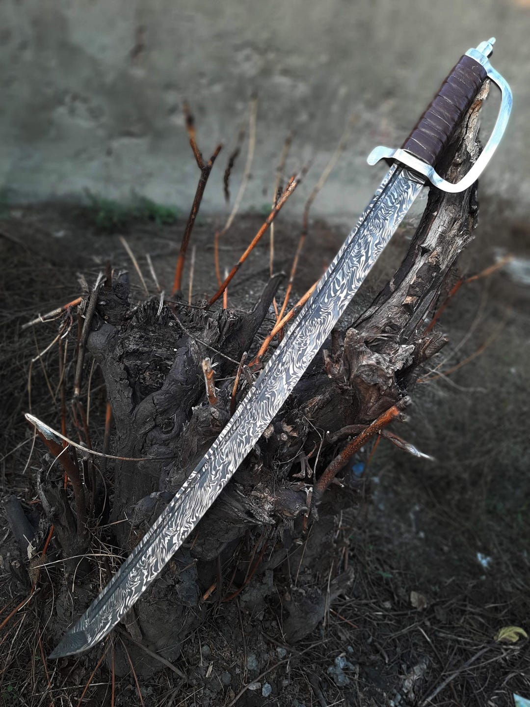 Damascus Cutlass Sword - High Carbon Steel Sword, Master Pirate Sword ...