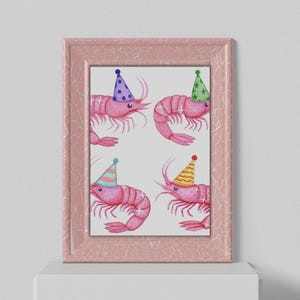 Shrimp Art Print | Acrylic Shrimps With Party Hats | Fun Seafood Wall ...